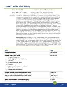 CalSAWS Weekly Status Meeting Agenda 20210512