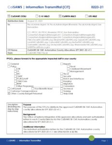 CIT 0223-21 CalSAWS SB 1341 Automation County Allocations SFY 2021-22 ...