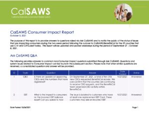 CalSAWS Consumer Impact Report 2021-10-05 Posted – The home of CalSAWS
