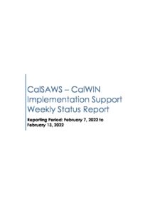 CalSAWS CalWIN IMP Weekly Status Report_2022-02-13 – The home of CalSAWS