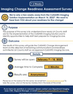 CIT 0029-22 T-3W Imaging Change Readiness Assessment Announcement – The home of CalSAWS