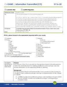 CIT 0116-22 CalSAWS Prepopulated Medi-Cal Redetermination Forms Claim ...