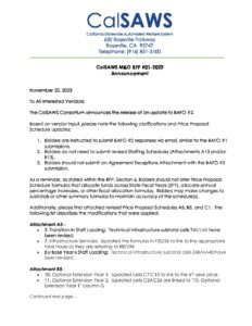 CalSAWS M&O RFP 01-2022 112023 Announcement – The home of CalSAWS