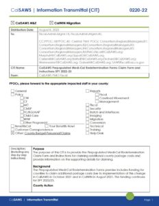 CIT 0220-22 CalSAWS Prepopulated Medi-Cal Redetermination Forms Claim ...