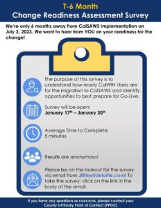 CIT 0002-23 T-6 Month Change Readiness Survey Poster – The home of CalSAWS