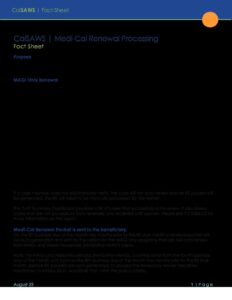 CIT 0286-23 Medi-Cal Renewal Processing Fact Sheet – The home of CalSAWS