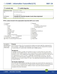 CIT 0001-24 CalSAWS SFY 23-24 First Quarter County Share Adjustment ...