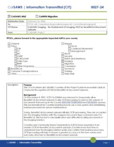 CIT 0027-24 CalSAWS Imaging – Re-Enablement of Imaging OCR for BenefitsCal Document Uploads ...