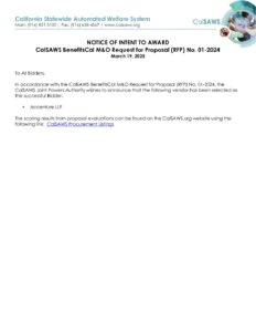 CalSAWS BenefitsCal M&O RFP 01-2024 NOIA 03192025 – The home of CalSAWS