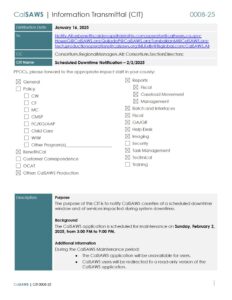 CIT 0008-25 Scheduled CalSAWS Maintenance – System Outage – 2-2-2025_Redacted – The home of CalSAWS