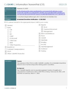 CIT 0022-25 Scheduled CalSAWS Maintenance – System Outage – 2-28-2025 ...