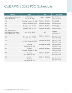 2025 CalSAWS PSC Meeting Schedule – Updated 03-25-2025 – The home of ...