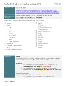 CIT 0025-25 Scheduled CalSAWS Maintenance – System Outage – 3-9-2025 ...