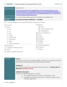 CIT 0049-25 Scheduled CalSAWS Maintenance – System Outage – 5-18-2025 ...