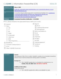 CIT 0056-25 Scheduled CalSAWS Maintenance – System Outage – 5-25-2025 ...