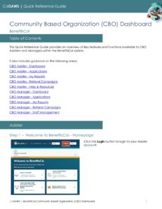 Reference Guide Community Based Organizations (CBOs) Dashboard – The ...